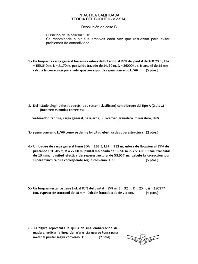 Práctica Calificada Teoría del Buque II | PDF | Buques | Transporte