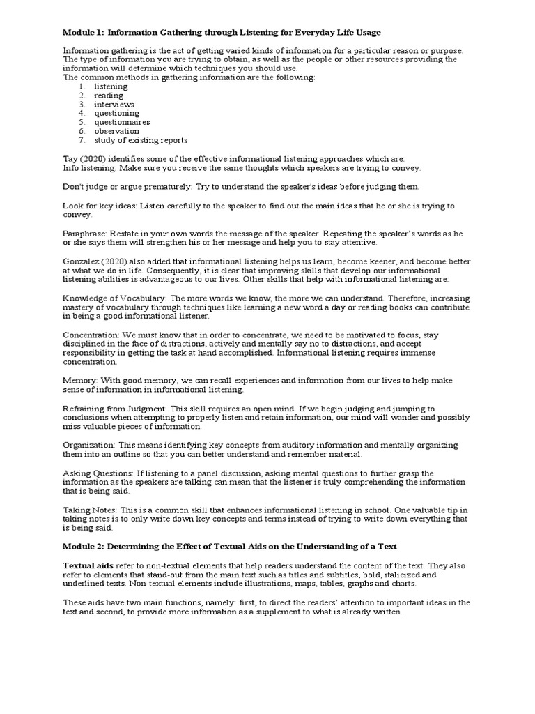 Evaluating Informational Listening Skills and Textual Aids | PDF