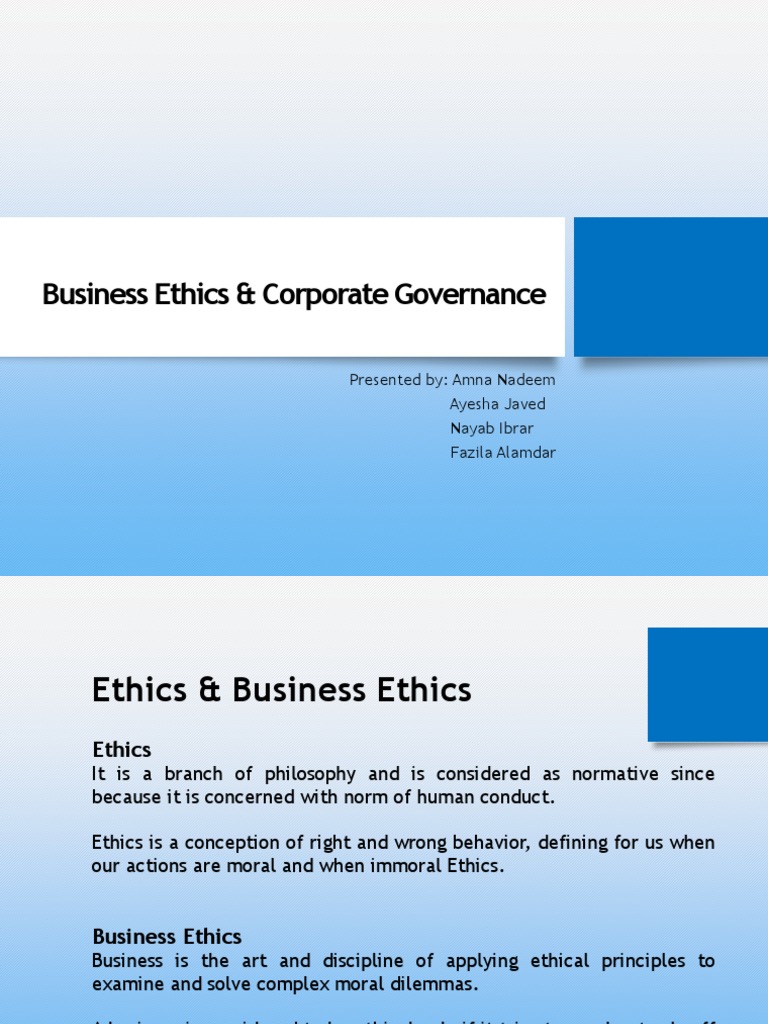 Business Ethics & Corporate Governance | PDF | Business Ethics | Governance