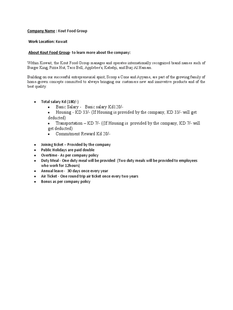 Kout Food Group - KUWAIT | PDF