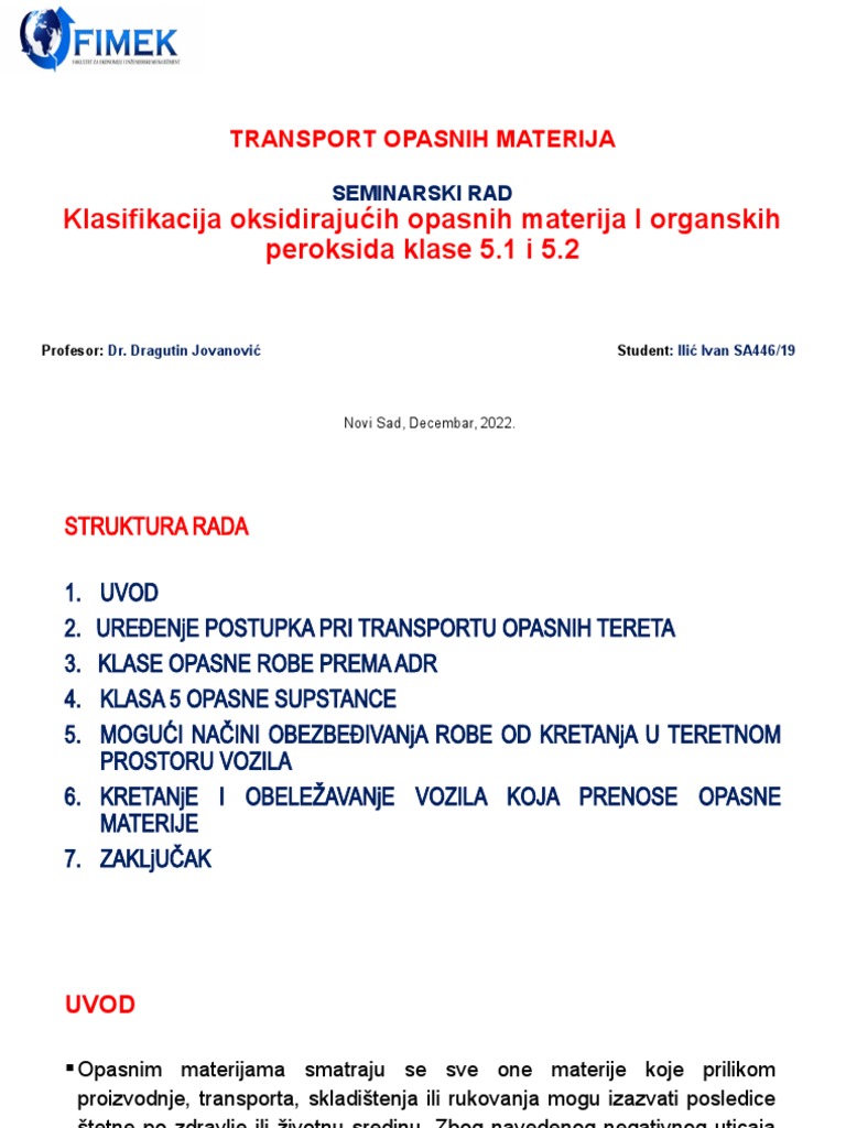 Transport Opasnih Materija Sem. Rad. | PDF