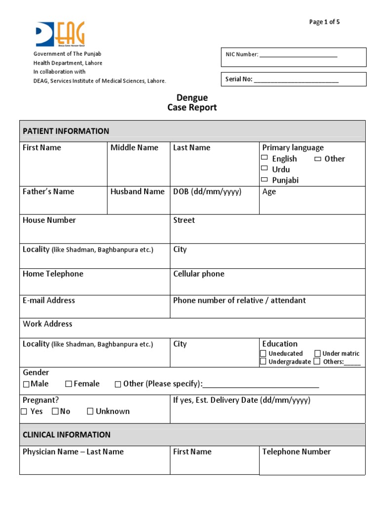 Dengue Case Report Form | PDF | Antibody | Immunology