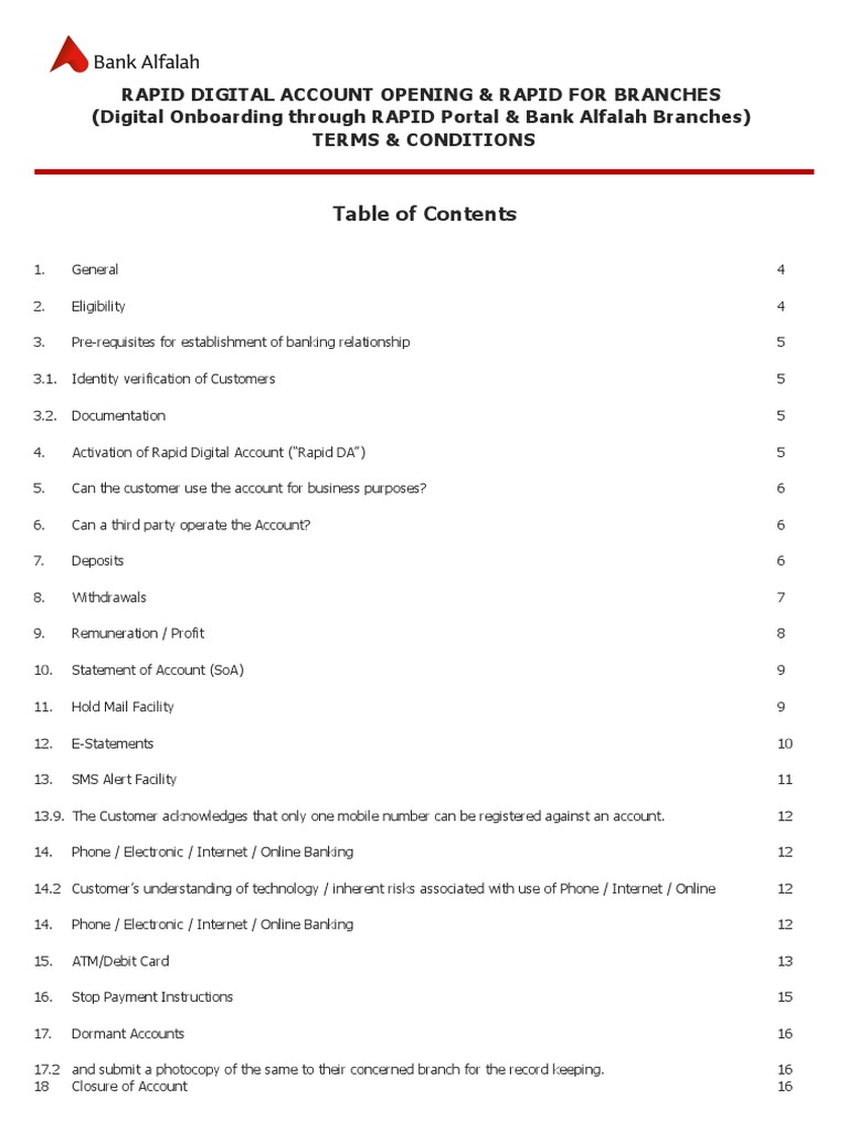 Rapid Digital Account Opening: Terms and Conditions for Opening Accounts Through the Bank ...