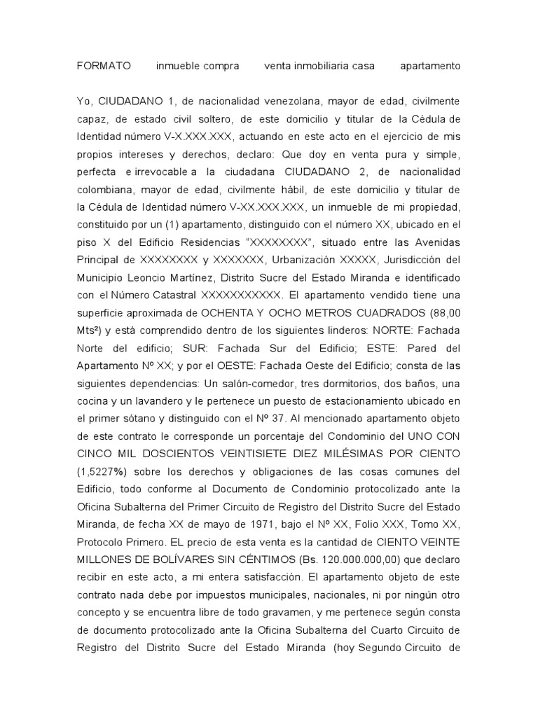 FORMATO Compra Venta - Inmueble | PDF