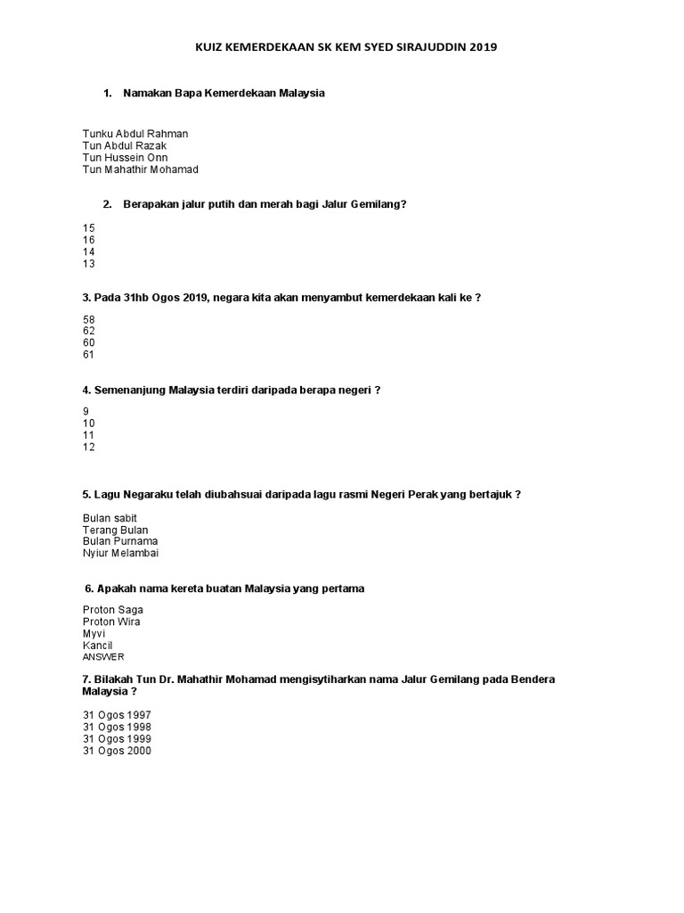 Kuiz Merdeka | PDF