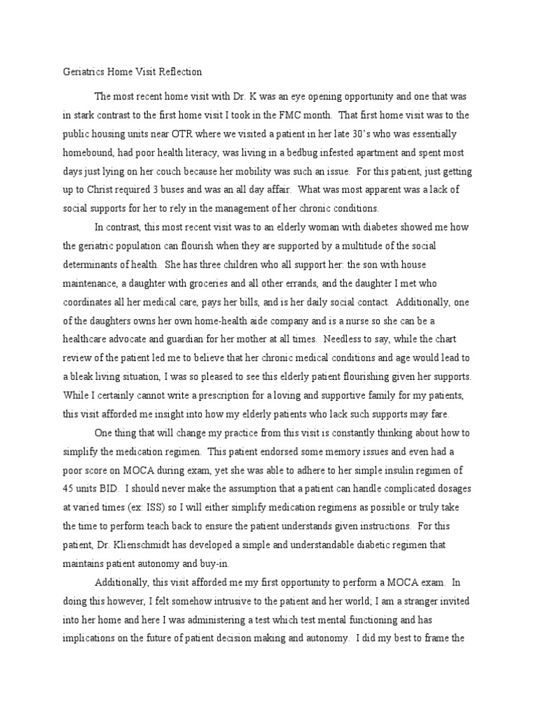 Home Visit Reflection Samples | PDF | Geriatrics | Patient