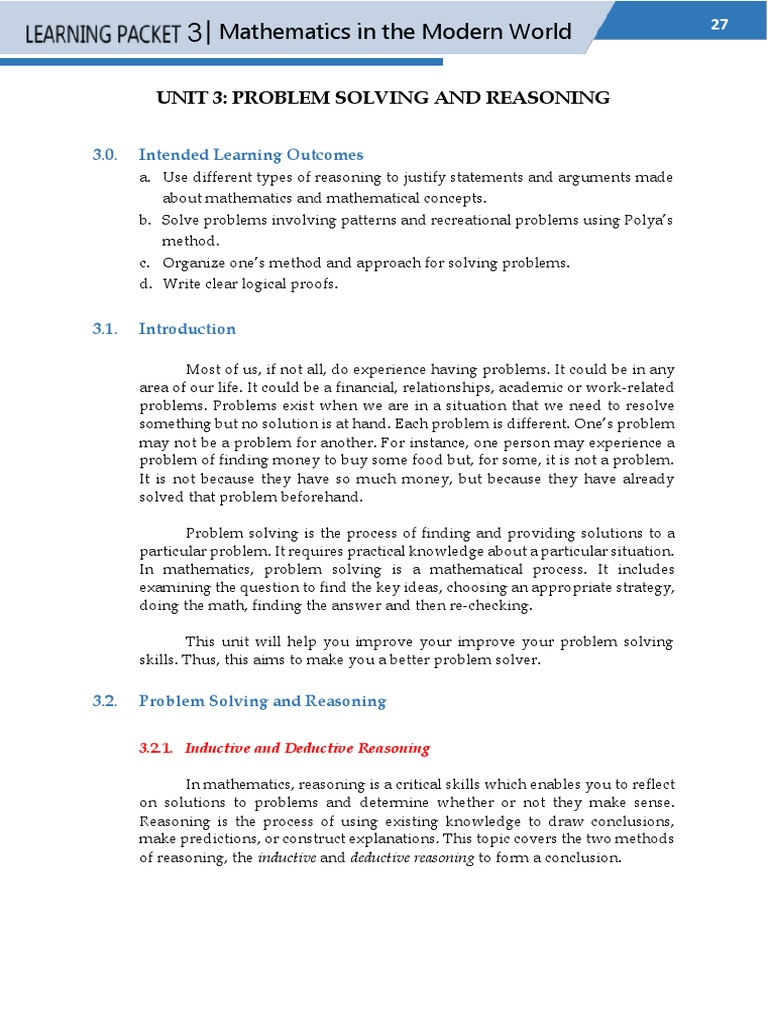 Learning Packet 3 Unit 3 GE 3 Mathematics in The Modern World No Answer Sheets | PDF | Inductive ...