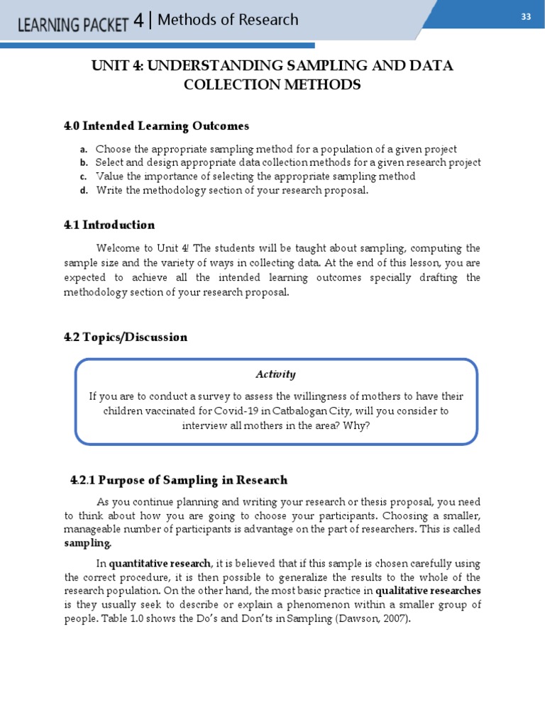LP4 - Unit4 - GE10-Methods of Research | PDF | Sampling (Statistics) | Survey Methodology