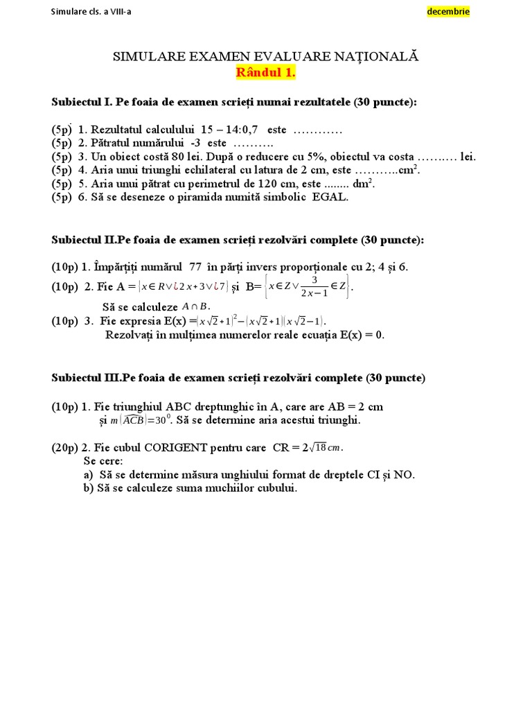 Simulare Cls 8 1 Oradec. | PDF