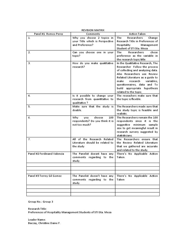 Revision Matrix | PDF | Quantitative Research | Evaluation Methods