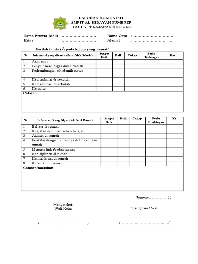 Form Home Visit 2021 | PDF
