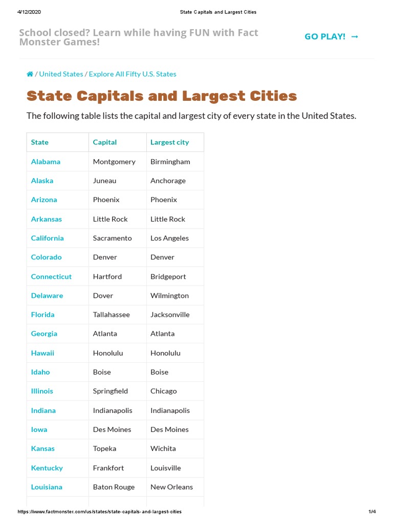 State Capitals and Largest Cities | PDF | Southern United States | The ...