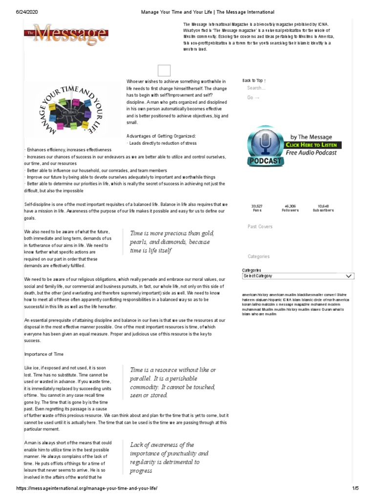 Manage Your Time and Your Life | PDF | Quran | Islam