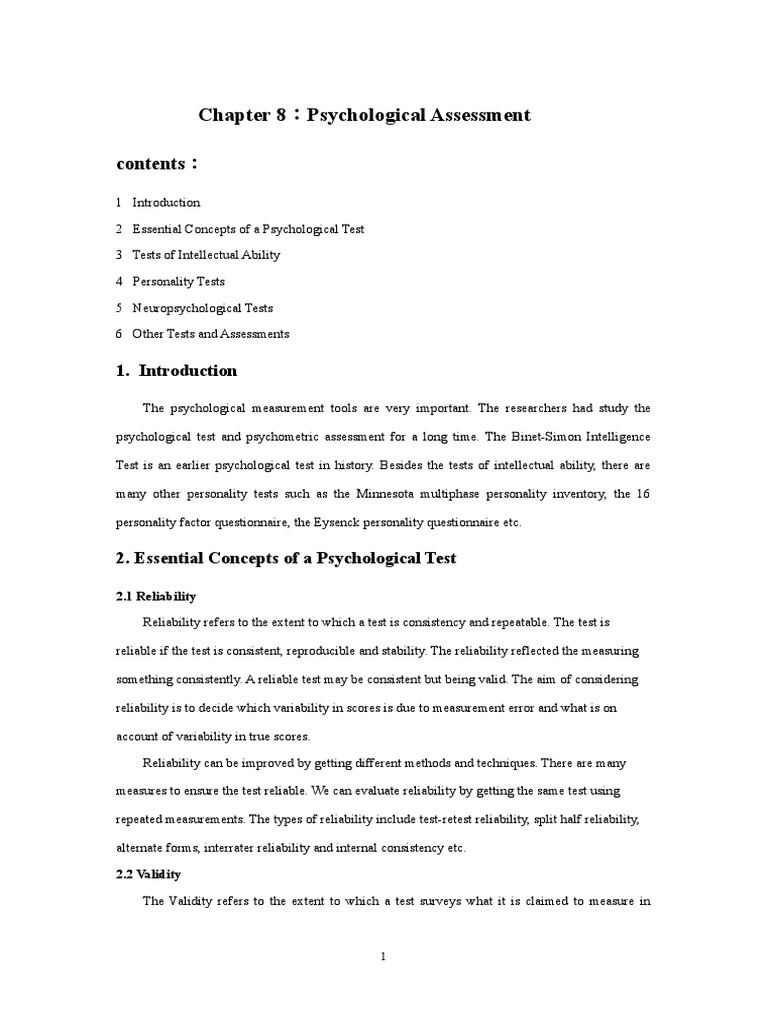 Chapter 8 Psychological Assessment | PDF | Wechsler Adult Intelligence Scale | Intelligence Quotient