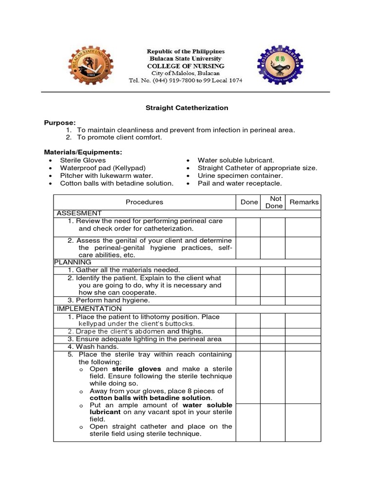 Straight Catheterization Procedure Guide | PDF | Labia | Catheter