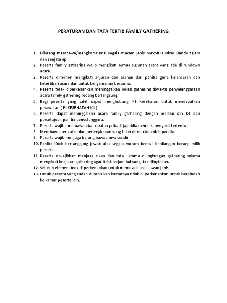 Peraturan Dan Tata Tertib Family Gathering | PDF