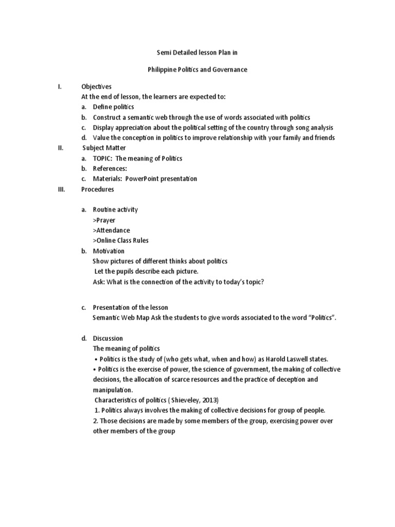 Politics and Governance Lesson Plan | PDF