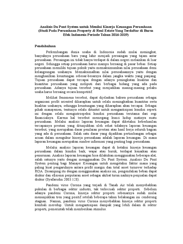 Analisis Du Pont System Untuk Menilai Kinerja Keuangan Perusahaan | PDF