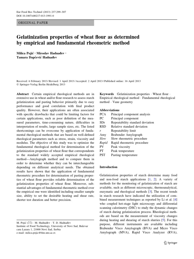 Pojic, 2013 Gelatinization Amylograph | PDF | Viscosity | Starch