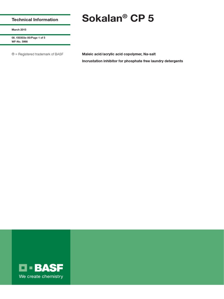 Sokalan CP5 Techinfo | PDF | Viscosity | Contractual Term Sokalan CP5 Techinfo | PDF | Viscosity | Contractual Term