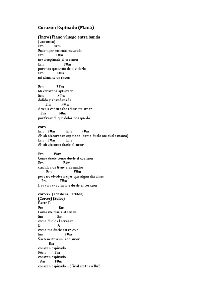 Corazón Espinado (Letra - Chords) | PDF