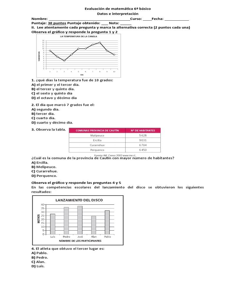 6° Evaluación de Matemática 6º Básico Datos e Interpretación | PDF