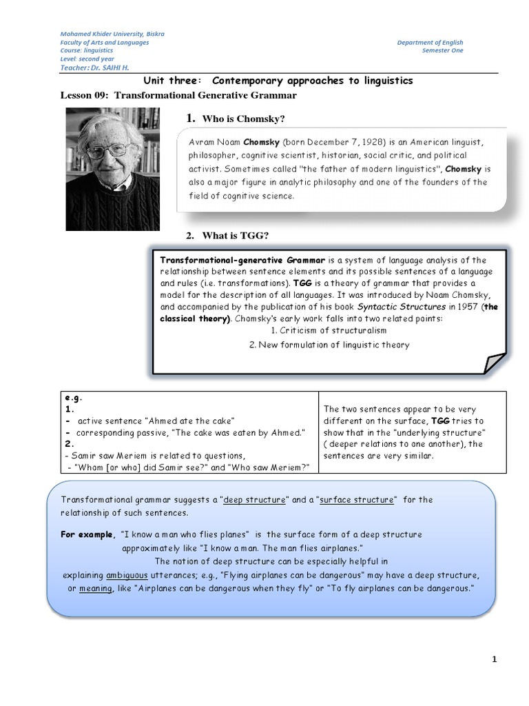 Lesson 09- Transformational Generative Grammar | PDF | Linguistics ...