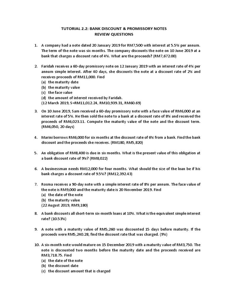Understanding Bank Discounts and Promissory Notes through Worked ...