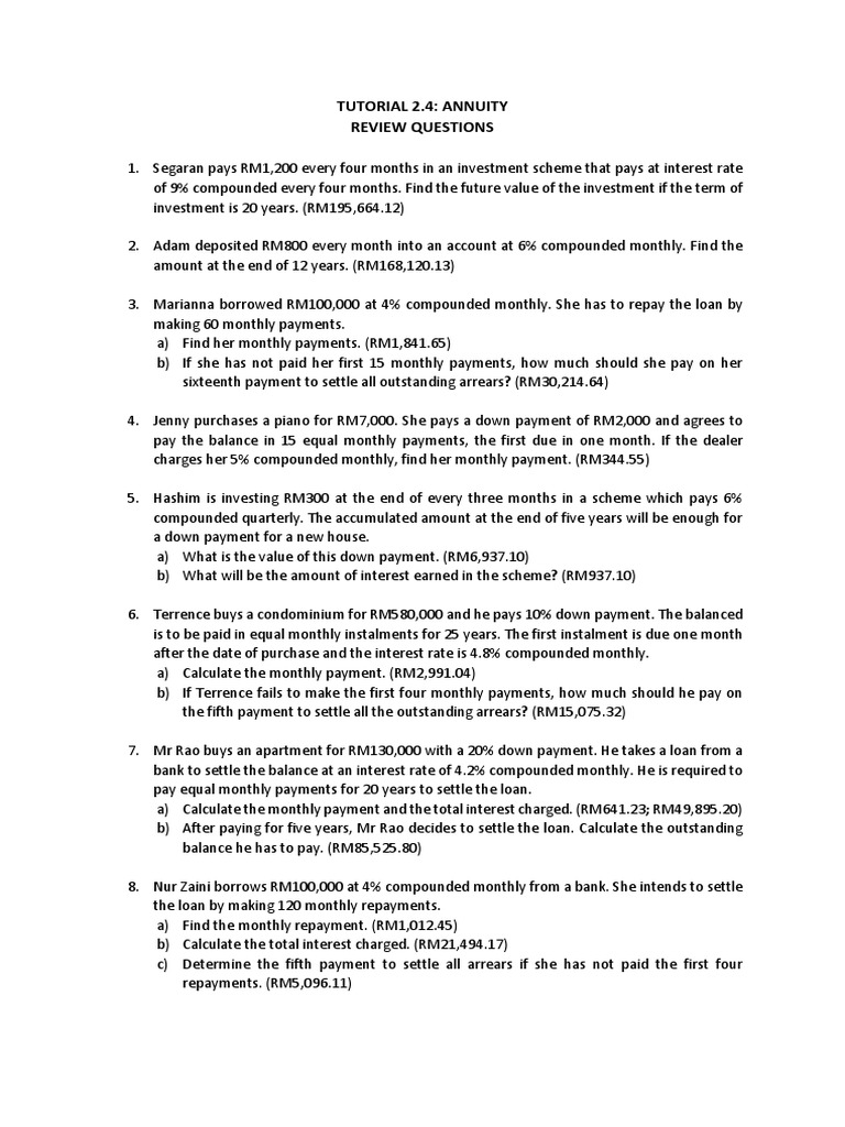 TUTORIAL 6 Review Questions | PDF | Interest | Loans