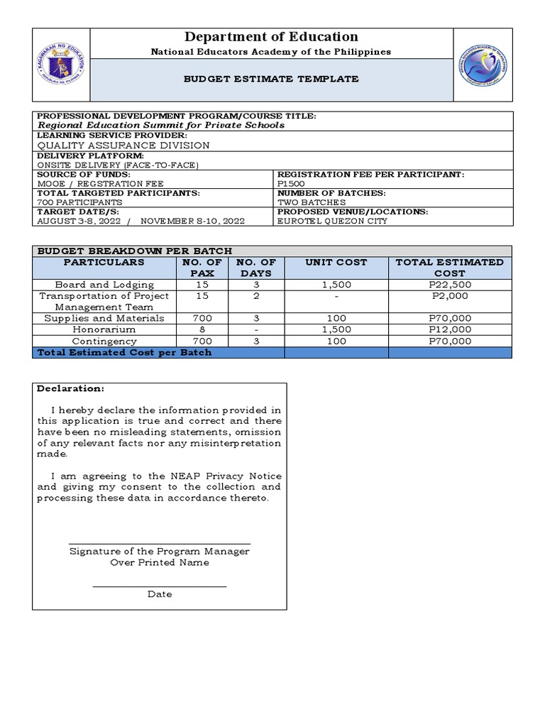 NEAP Budget Matrix | PDF