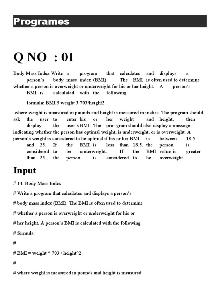 Python Program New Assignement | PDF | Body Mass Index | Nutrition