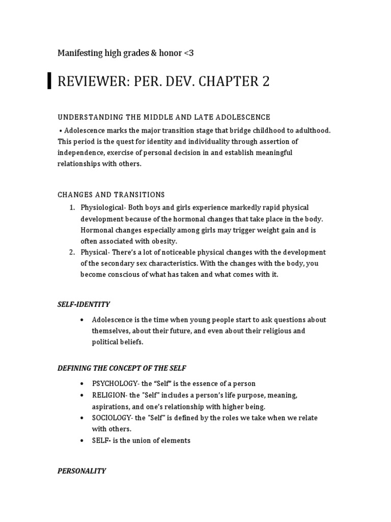 Perdev Chapter 2 | PDF | Adolescence | Self Concept