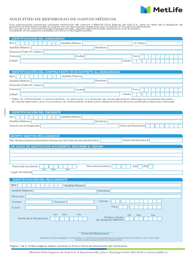 V0120120 Solicitud De Reembolsos De Gastos Medicos Por Accidente