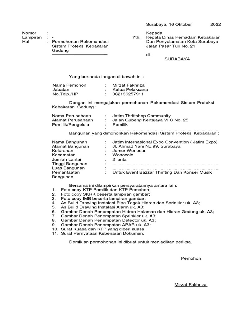Permohonan Rekomendasi Damkar Surabaya | PDF