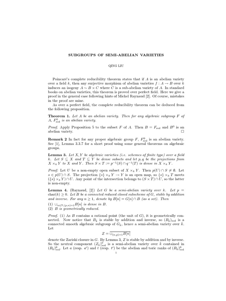 Sub Abelian Varieties | PDF | Field (Mathematics) | Algebraic Geometry