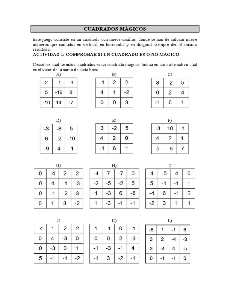 Análisis de cuadrados mágicos y sus propiedades | PDF | Multiplicación ...