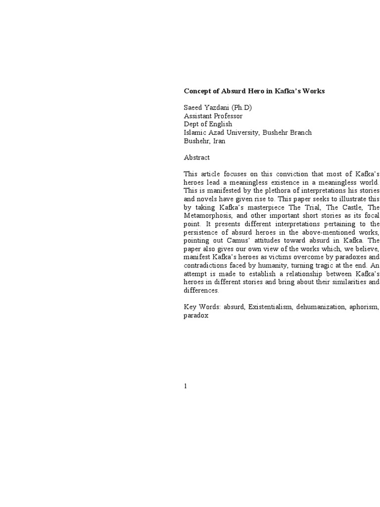 Conceptof Absurd Hero | PDF | Existentialism | The Metamorphosis