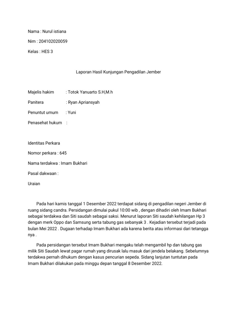 Laporan Hasil Kunjungan | PDF | Hukum