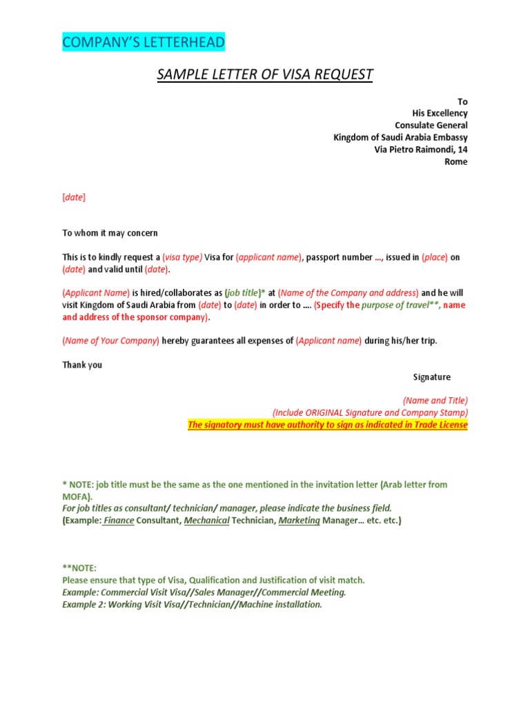 Modello Lettera Di Richiesta Visto | PDF