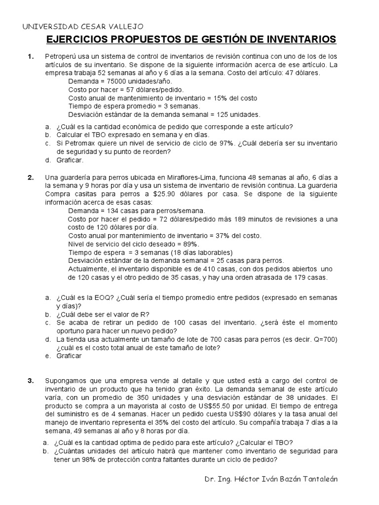 Sesion 07 - Ejercicios Propuestos de Gestión de Inventarios | PDF | Inventario