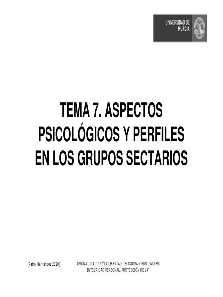 Tema 7 Aspectos Psicologicos y Perfiles de Sectarios (Tecnicas, Etc ...