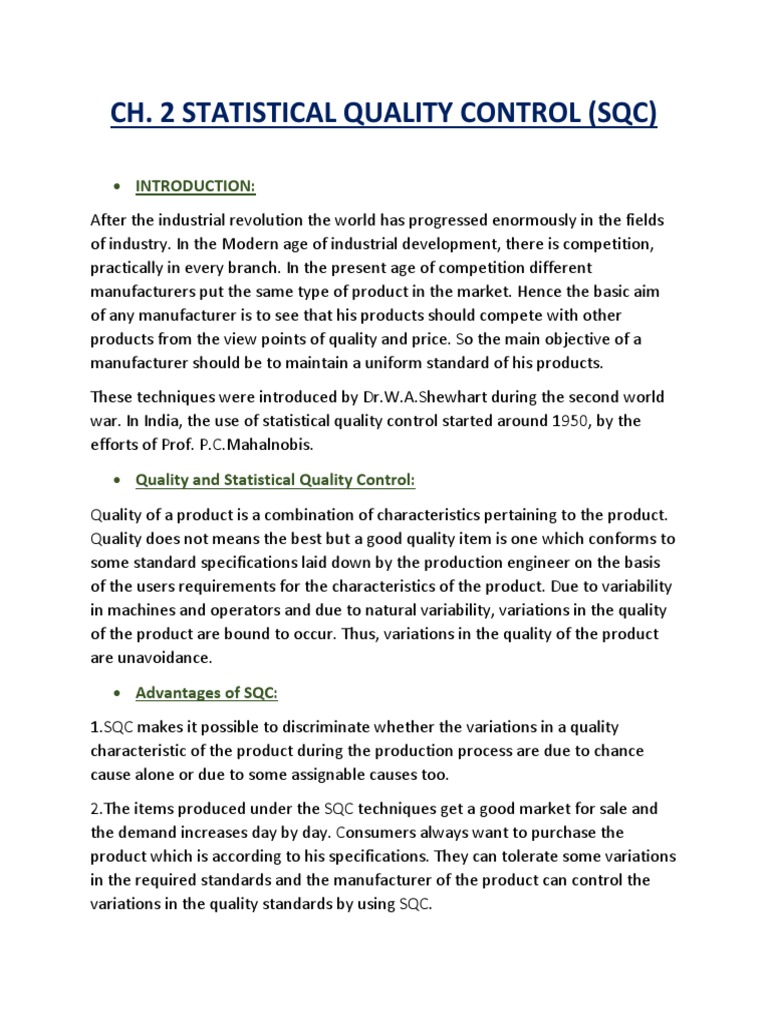 Ch.2 Statistical Quality Control | Download Free PDF | Sampling (Statistics) | Standard Deviation