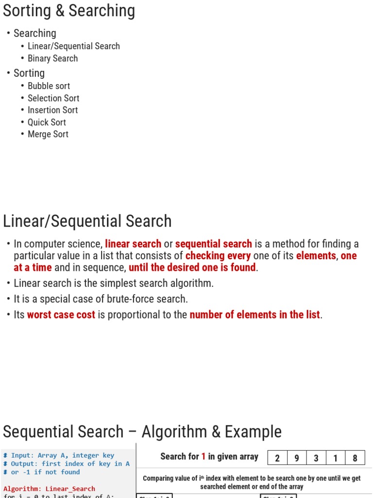 UNIT 2 Searching and Sorting | PDF | Array Data Structure | Algorithms ...