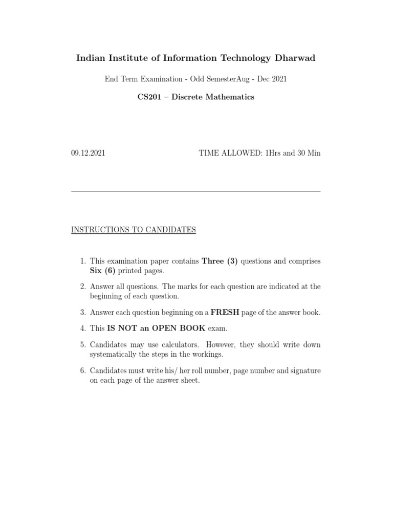 CS201-Discrete Math End Term Exam | PDF | Vertex (Graph Theory ...