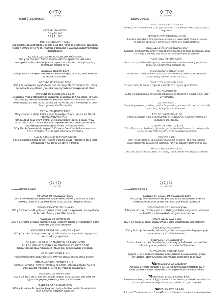 Menu Octo Español | PDF | Mariscos | Cocinando