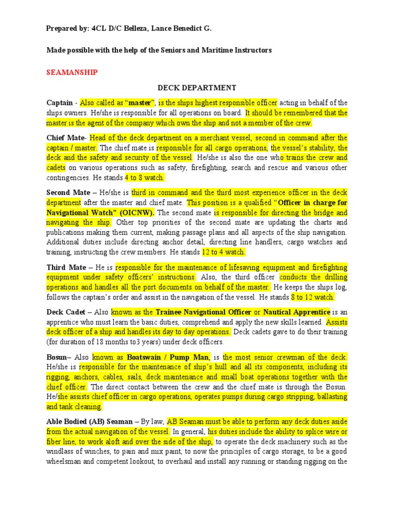 Deck Department NTC Assessment Reviewer | PDF | Tonnage | Compass