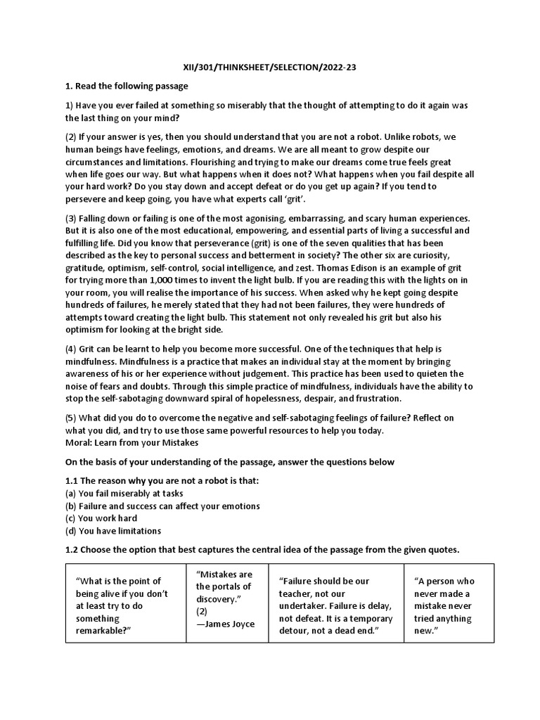 Thinksheet For English Selection Exam | PDF | Yoga | Mind