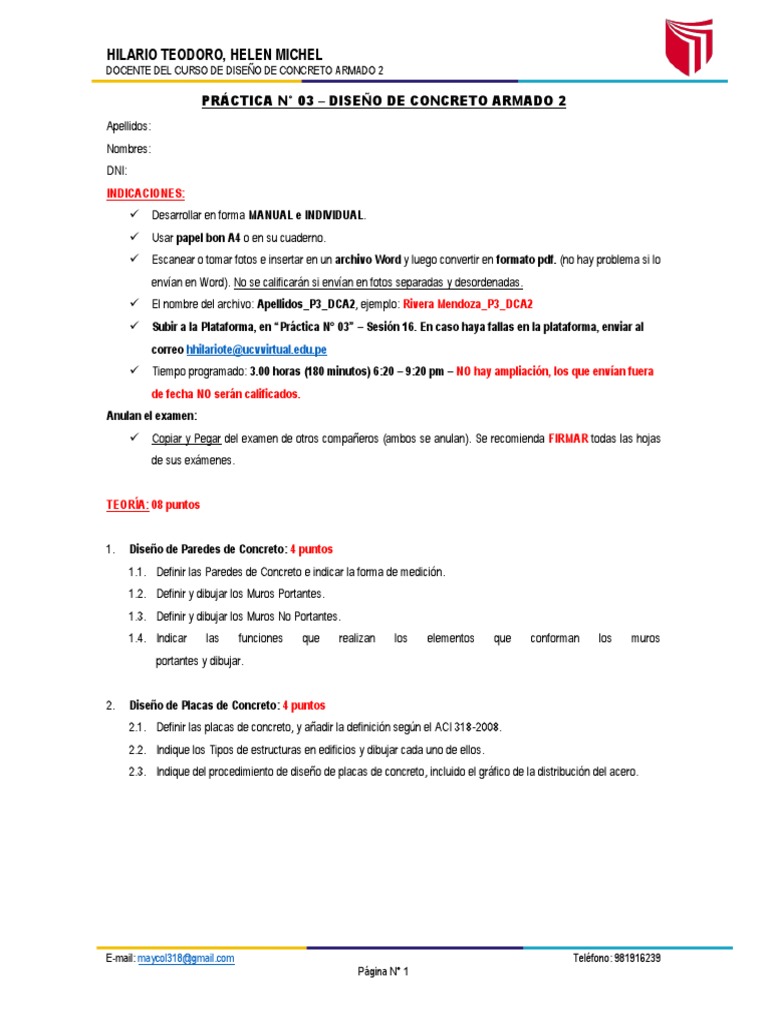 Práctica 03 Concreto Armado 2 Descargar Gratis Pdf Hormigón Diseño