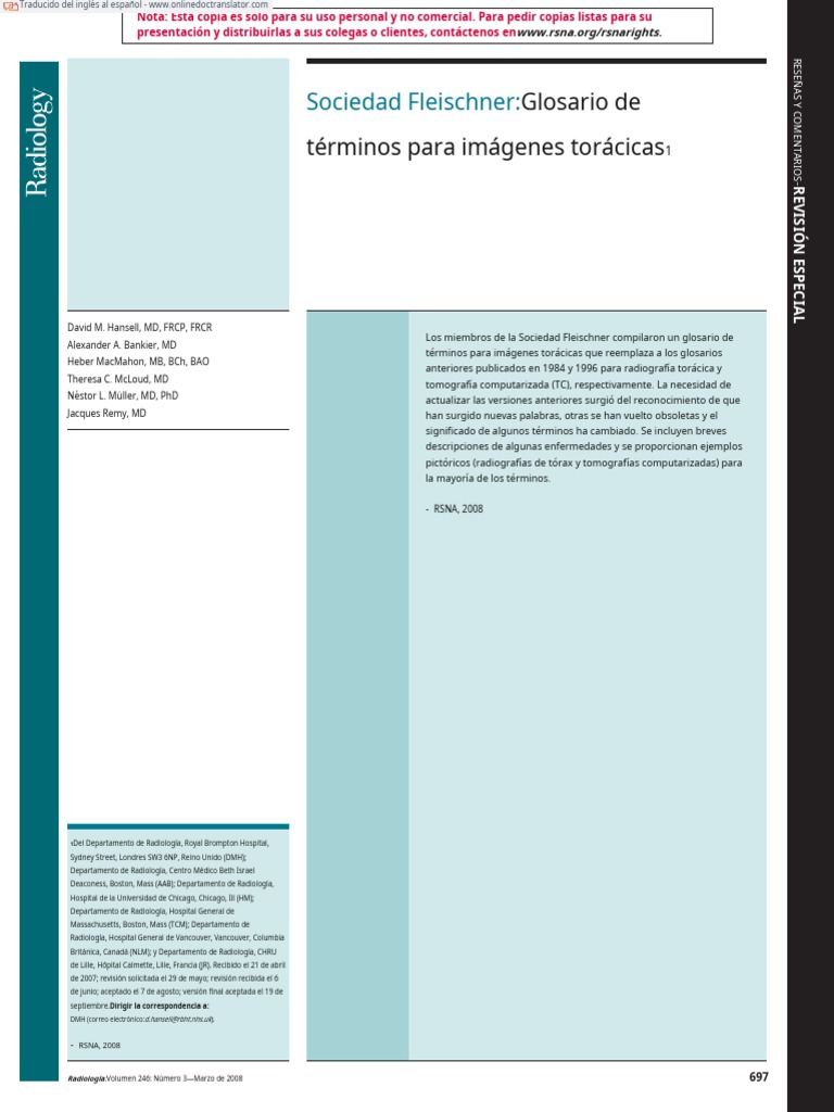 Fleischner Glossary - En.es | PDF | Pulmón | Cáncer de pulmón