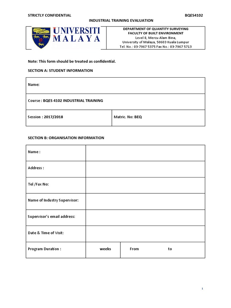 6-bqes4102-industrial-training-evaluation-form | PDF | Real Estate Appraisal | Procurement